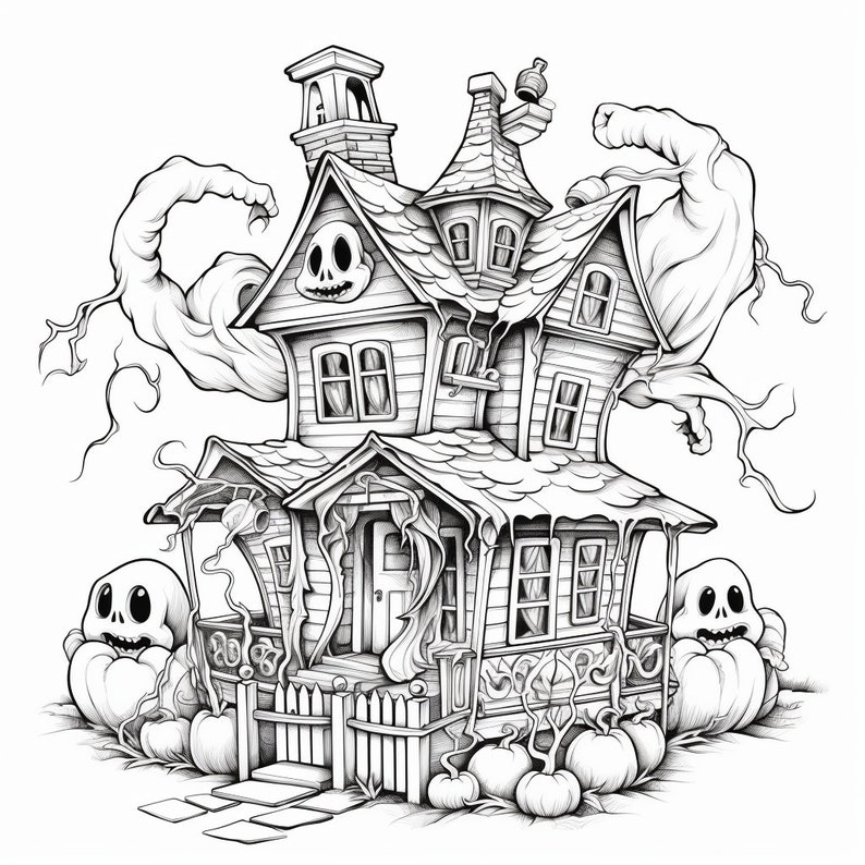 Eerie Escapes: 61 Haunted House Coloring Pages for Spooky Creativity - Etsy