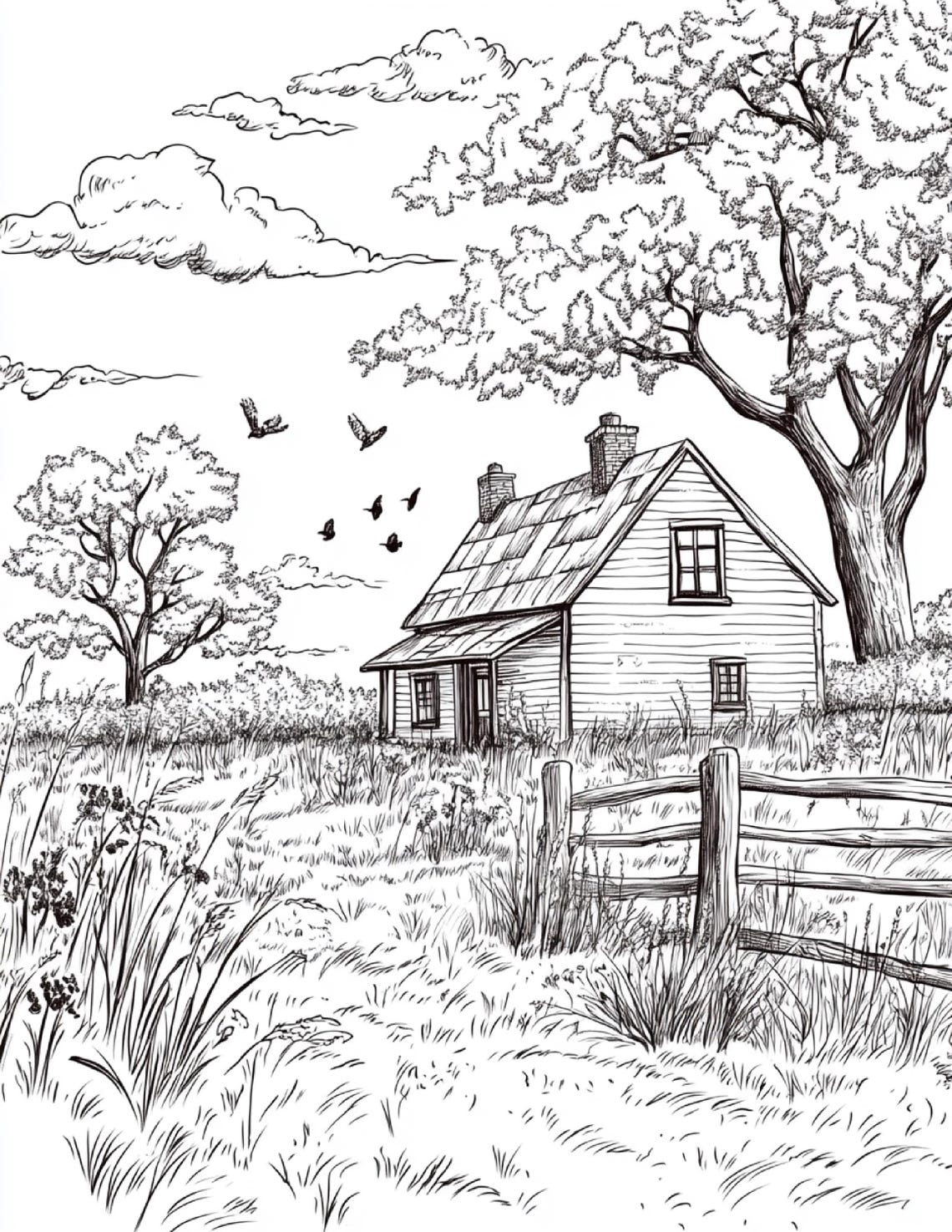 Countryside Coloring Book: 100 Serene Landscape Scenes (digital ...