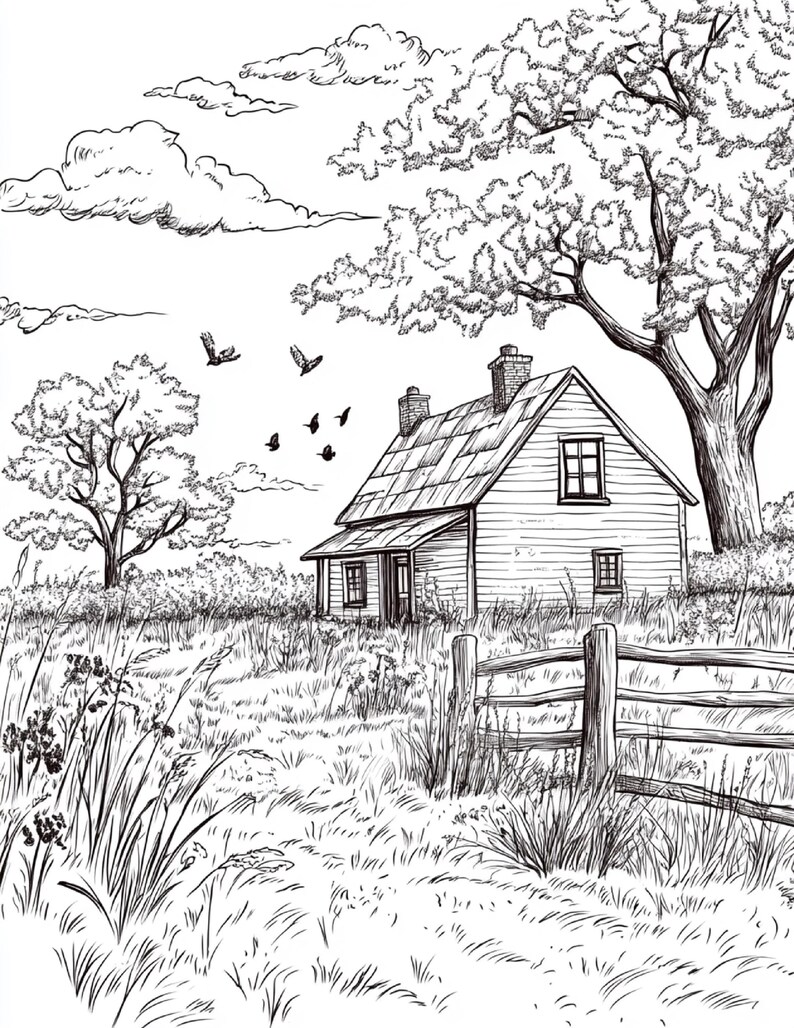 Countryside Coloring Book: 100 Serene Landscape Scenes (digital ...