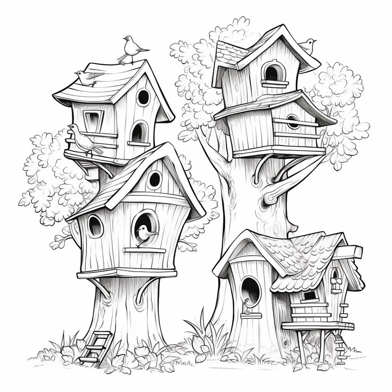100 Bird Houses Coloring Pages + Bonus! Download Link With 291 Extra ...