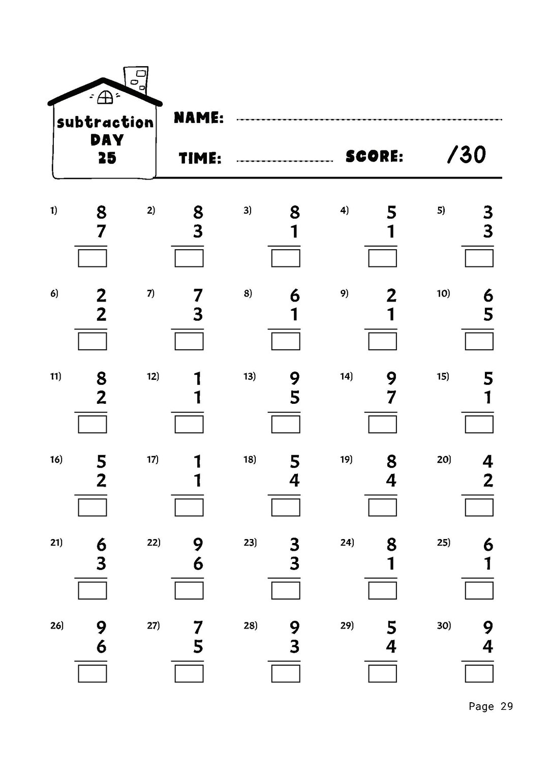 Kindergarten Subtraction Practice: 50-day Math Workbook (PDF) - Etsy