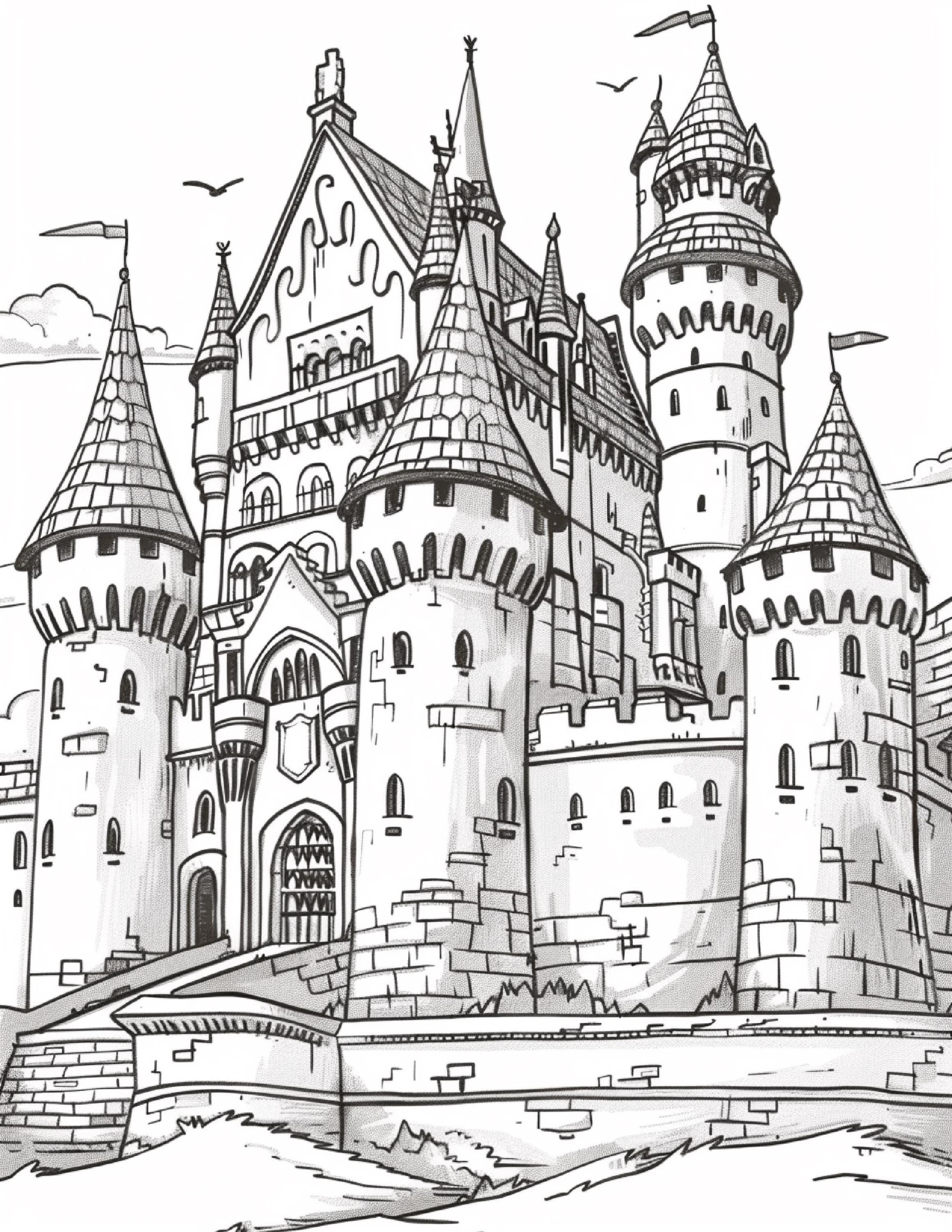 100 Immersive Medieval Castle Coloring Pages PDF + 200 PNG Files ...