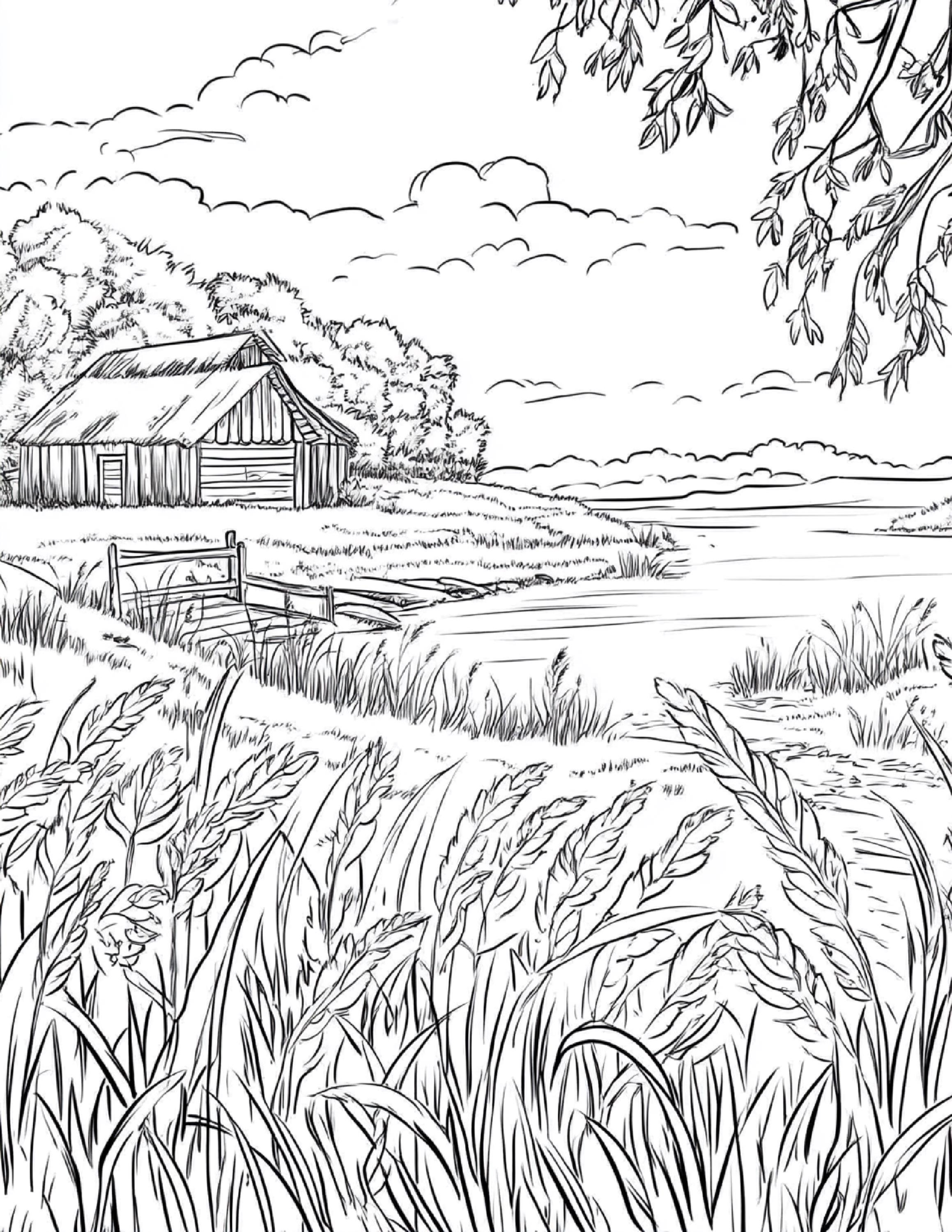 Countryside Coloring Pages: Rural Landscape Art (printable Digital ...