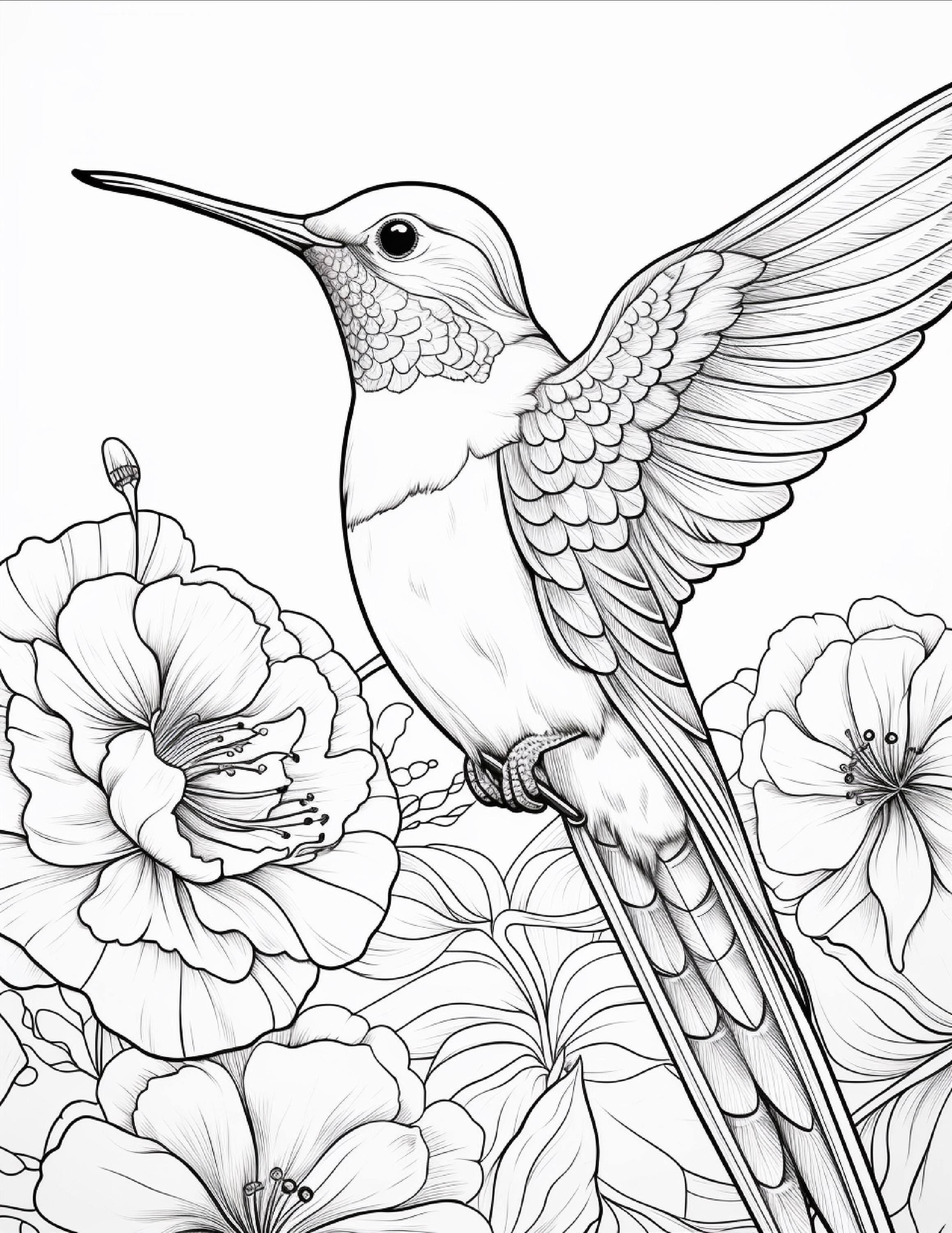 100 Hummingbird & Flower Coloring Pages PDF | Instant Download ...