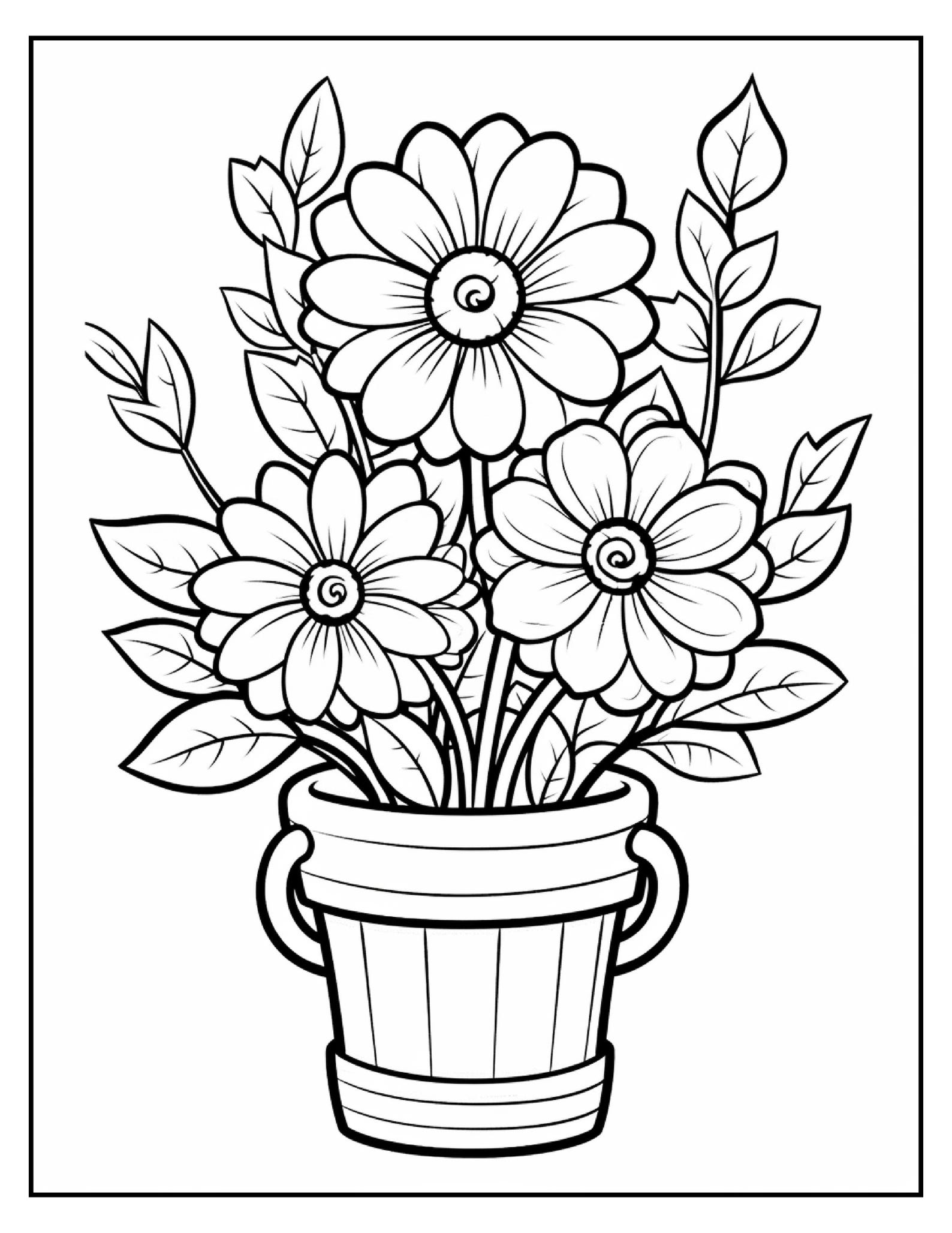 53 Easy Flower Coloring Pages - Instant PDF Download - Relaxing Floral ...