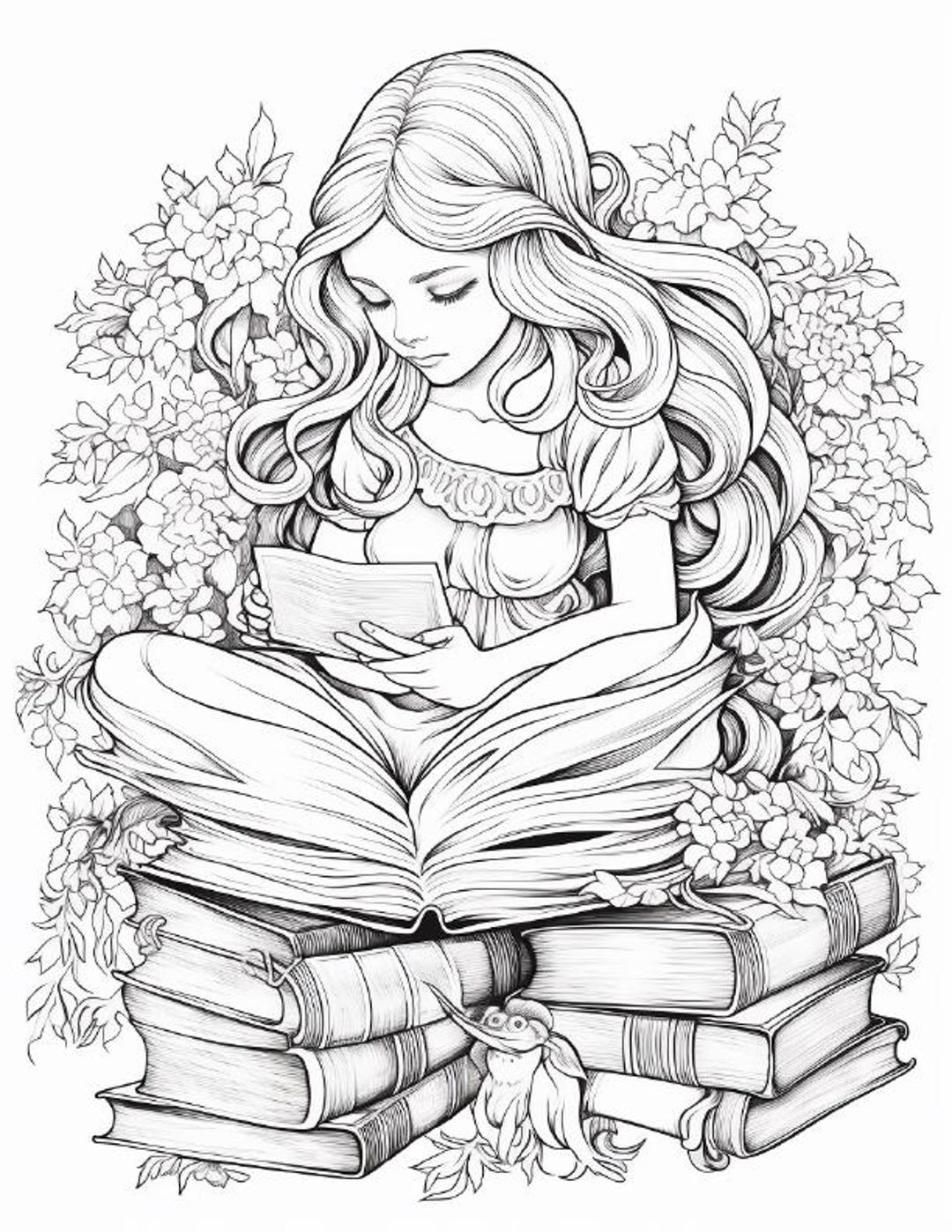 320 Colorable Illustrations: People Reading Books | Download All Images ...