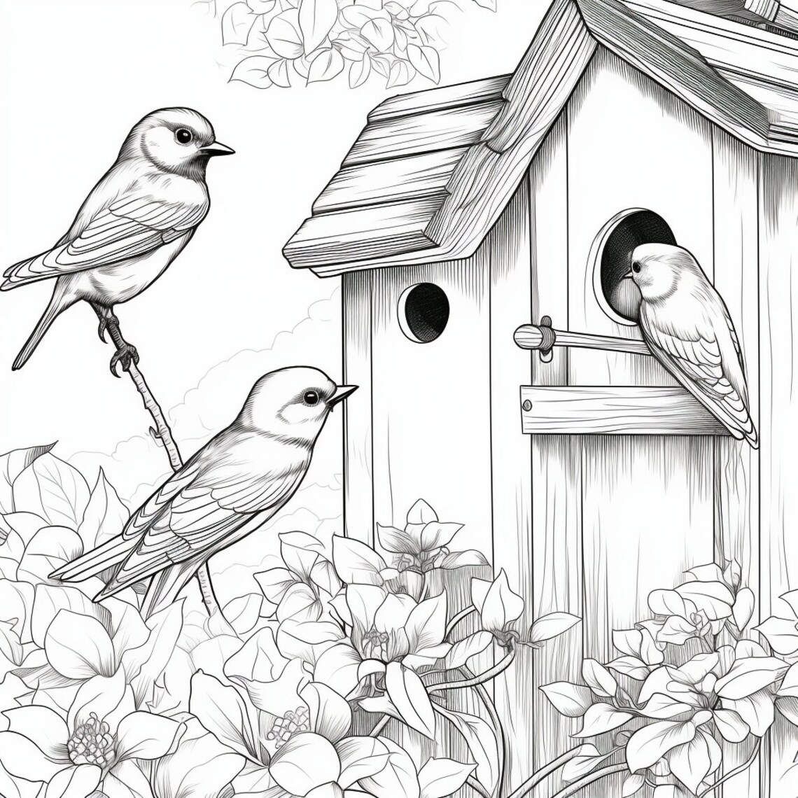 100 Bird Houses Coloring Pages + Bonus! Download Link With 291 Extra ...