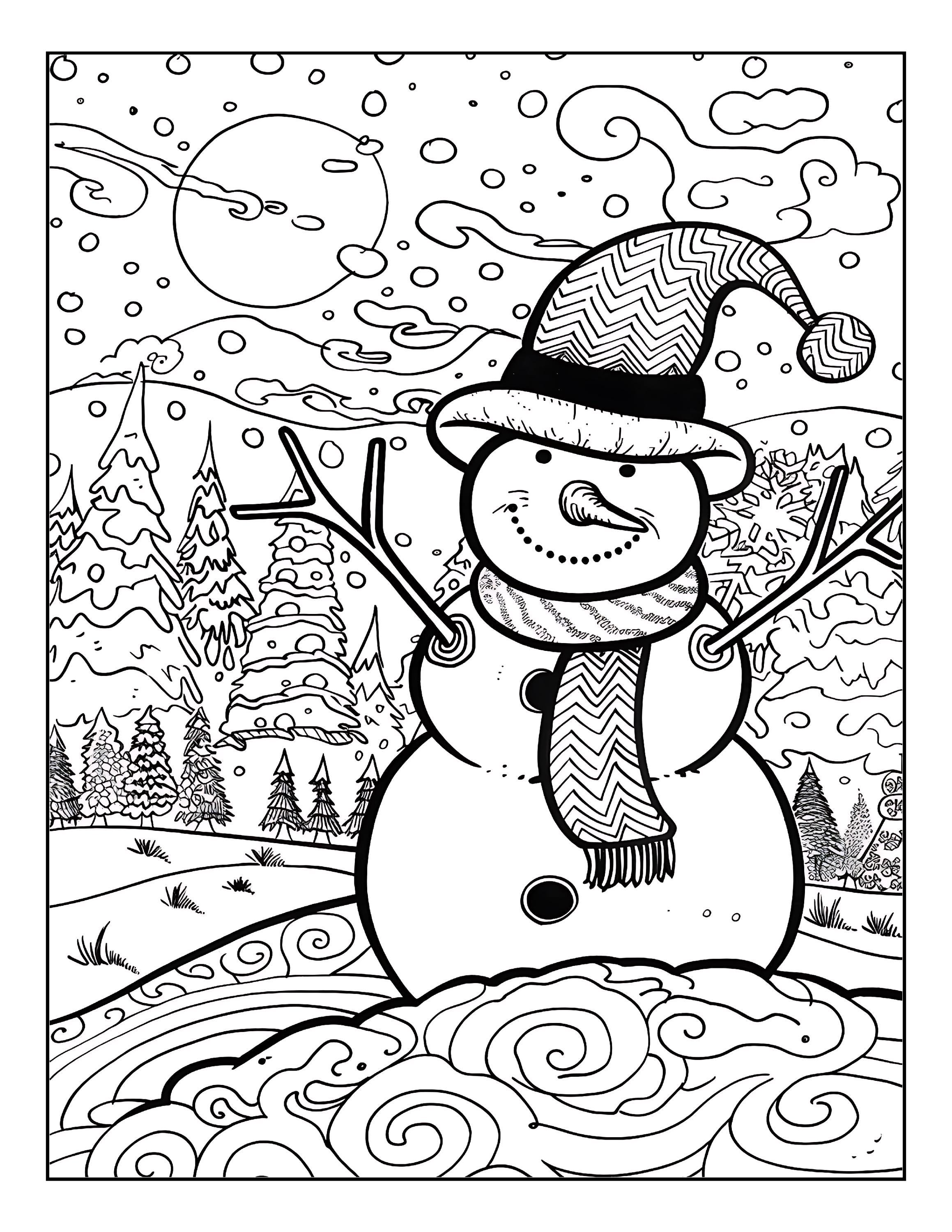 Winter Snowman Coloring Pages: 100 Fun Scenes (PDF & PNG) - Etsy