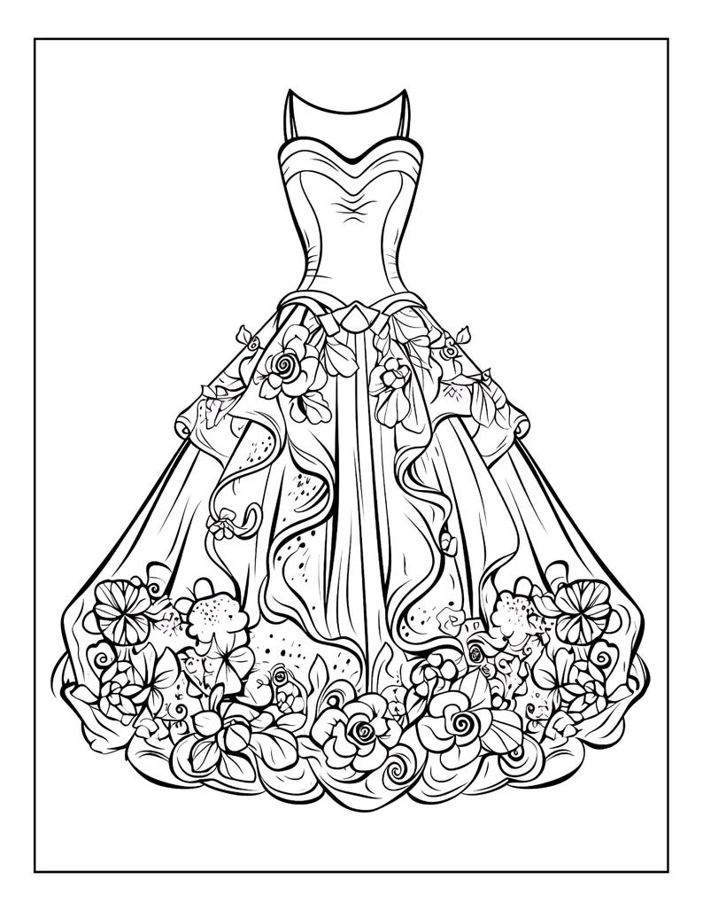 100 Dresses to Color - Instant PDF Download - Fashion Coloring Pages ...
