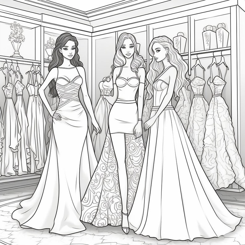 Set of 143 Coloring Dresses - DIY Fashion Fun for All Ages to Color - Etsy