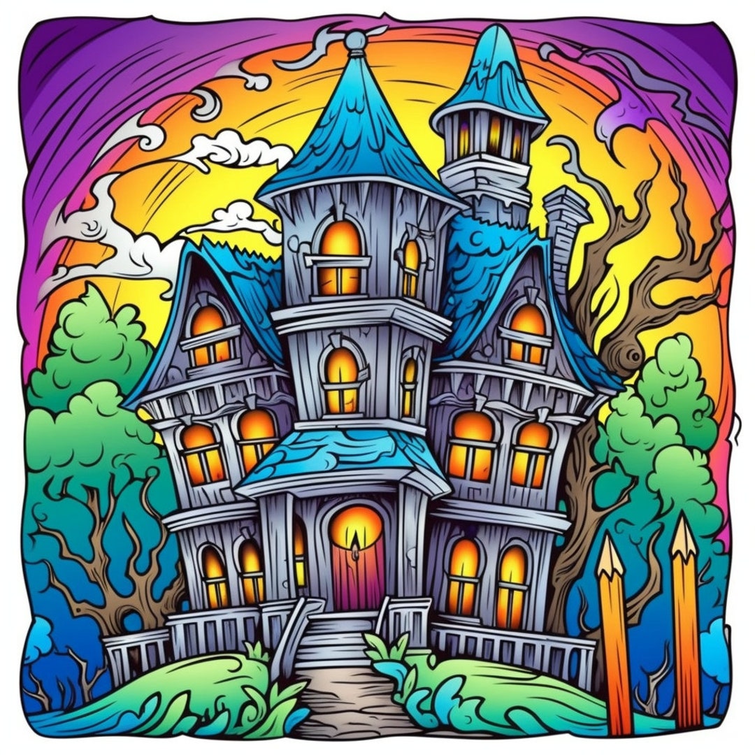 Digital Haunted House Coloring Pages Set of 127 Instant Download ...