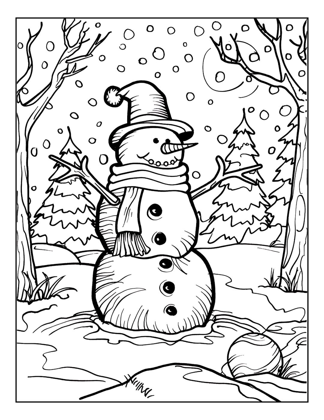 Winter Snowman Coloring Pages: 100 Fun Scenes (PDF & PNG) - Etsy