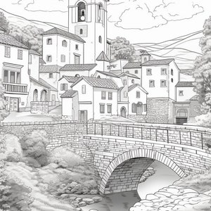 117 Charming Country Village Scenes (part 1): Printable PDF Coloring ...