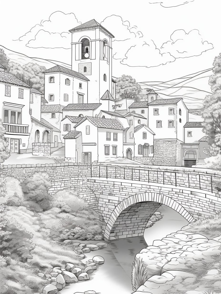 117 Charming Country Village Scenes (part 1): Printable PDF Coloring ...