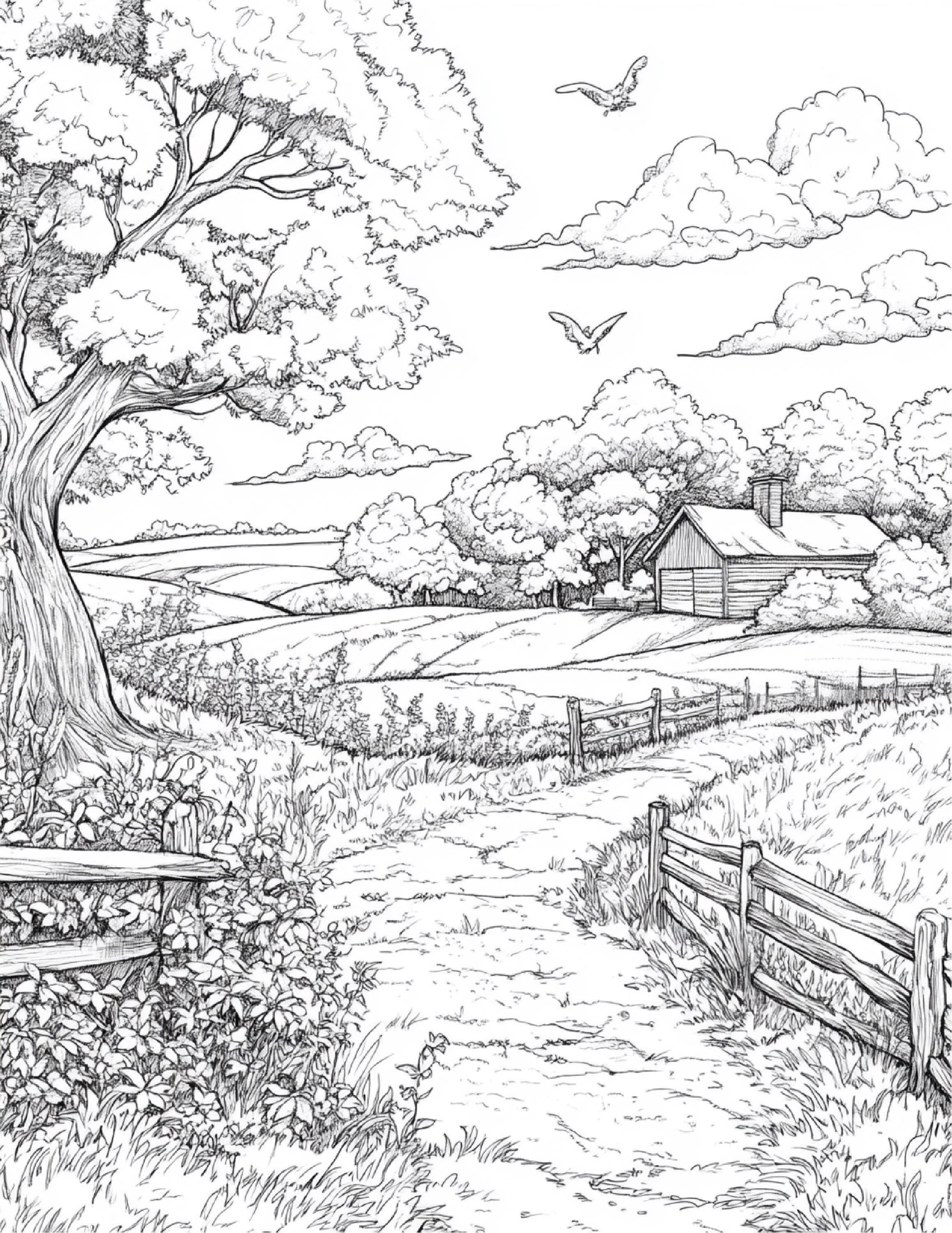 Countryside Coloring Book: 100 Serene Landscape Scenes (digital ...