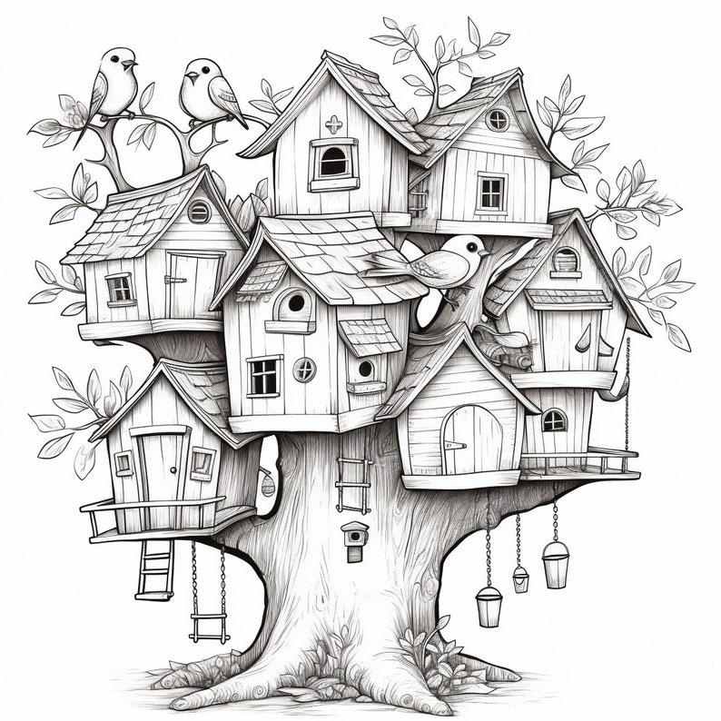 100 Bird Houses Coloring Pages + Bonus! Download Link With 291 Extra ...