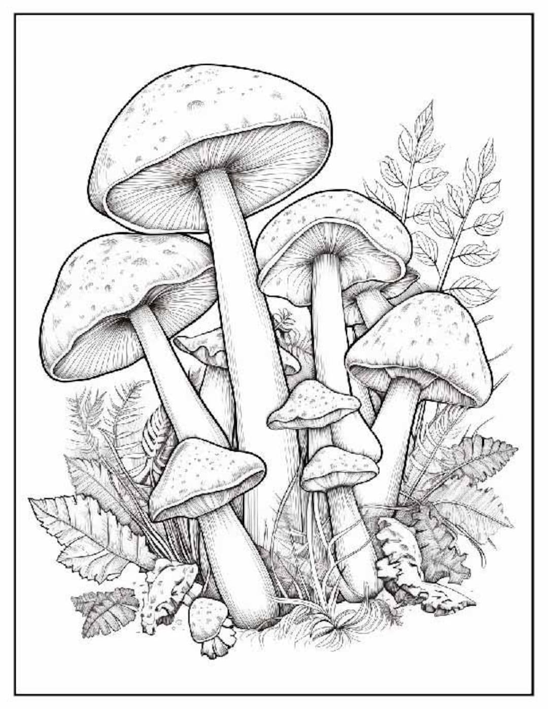 Mushroom Coloring Pages: Nature-inspired Art Therapy (PDF & JPG) - Etsy