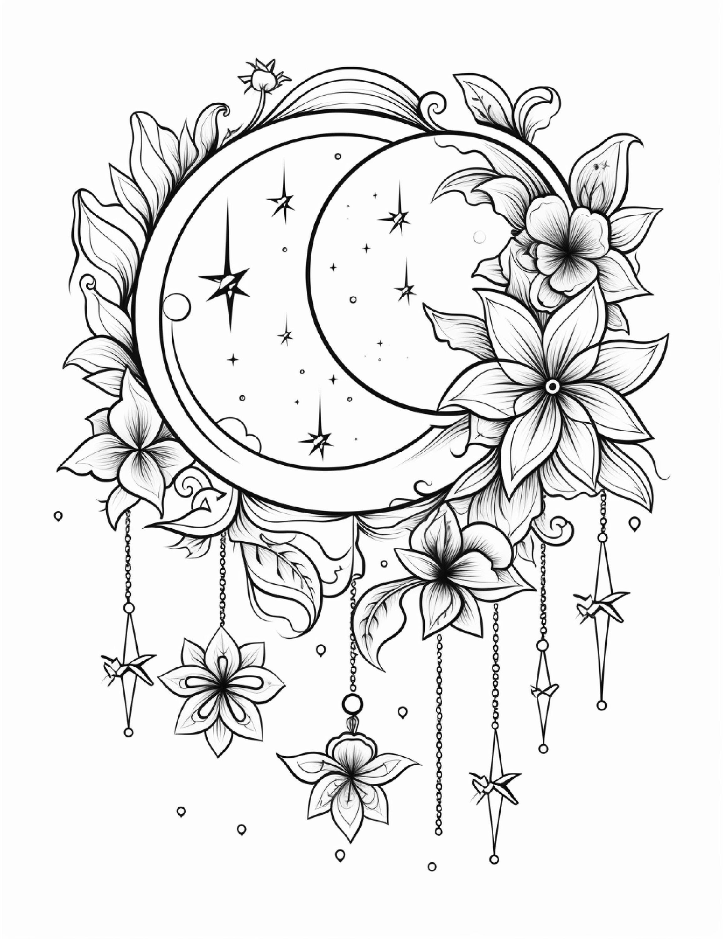 Boho Moon Coloring Pages: Intricate Lunar Designs (printable PDF) - Etsy