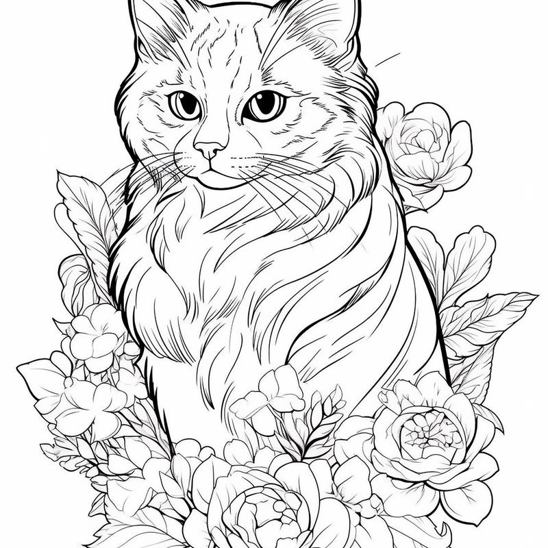 Free Cat Coloring Pages - Etsy UK