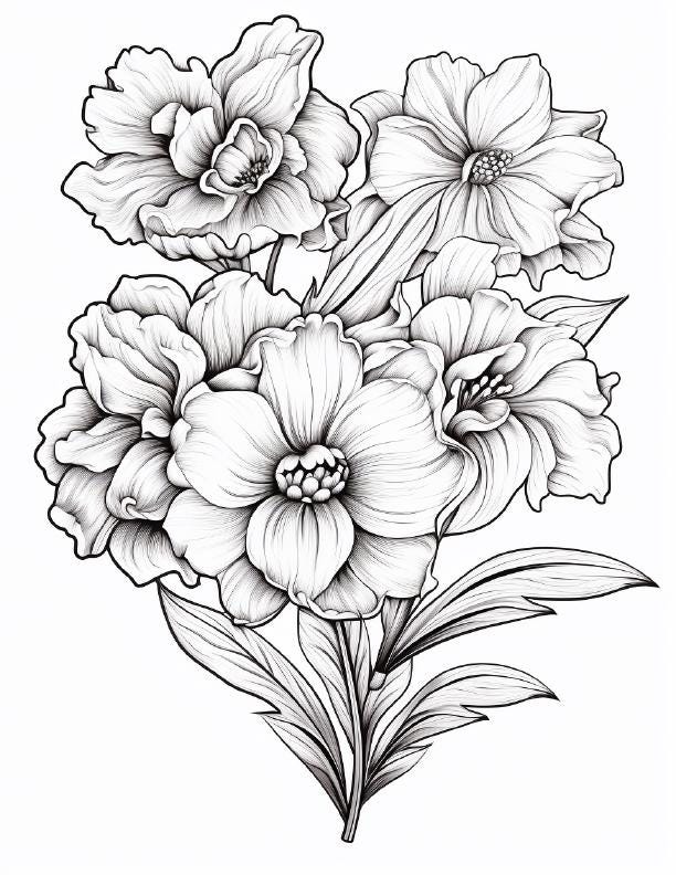 30 Printable Flower Coloring Pages - PNG Digital Download + Bonus 205 ...