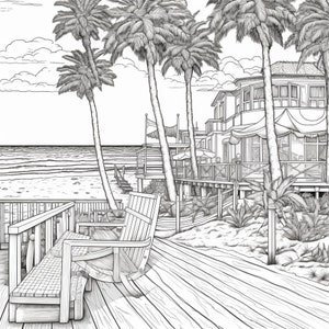 50 Beach Huts and Houses Coloring PDF - Coastal Home Art, Instant ...