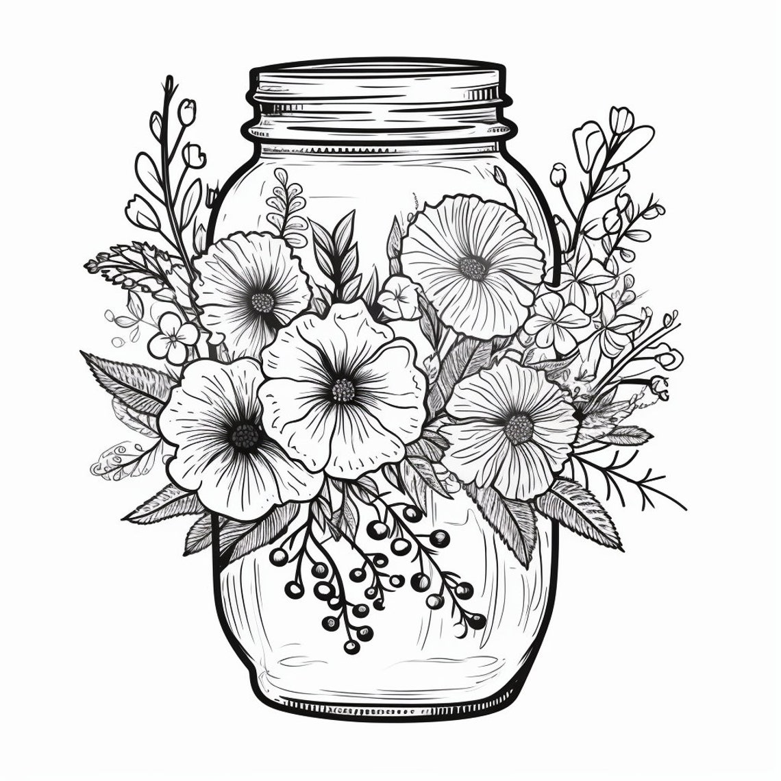 150 Floral Delights in a Jar - Printable PDF Coloring Pages - Etsy