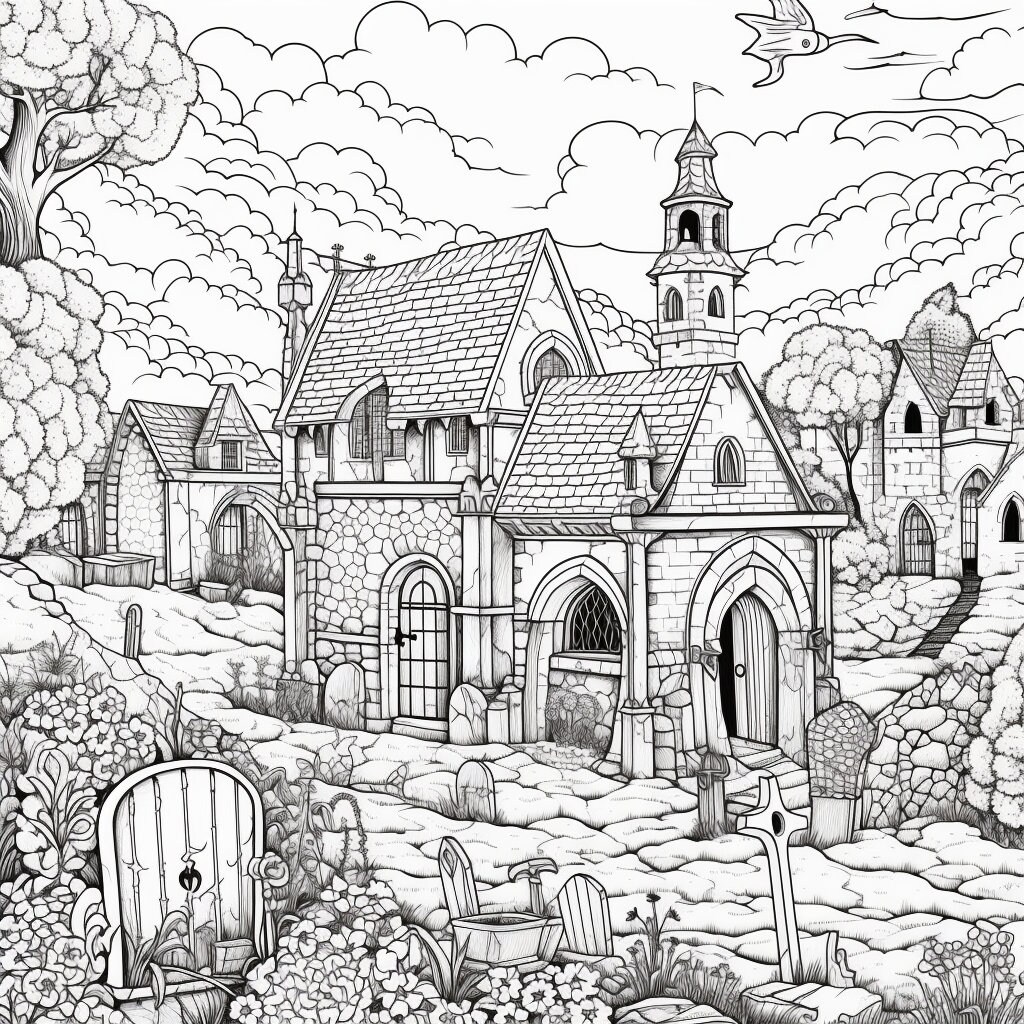 117 Charming Country Village Scenes (part 1): Printable PDF Coloring ...