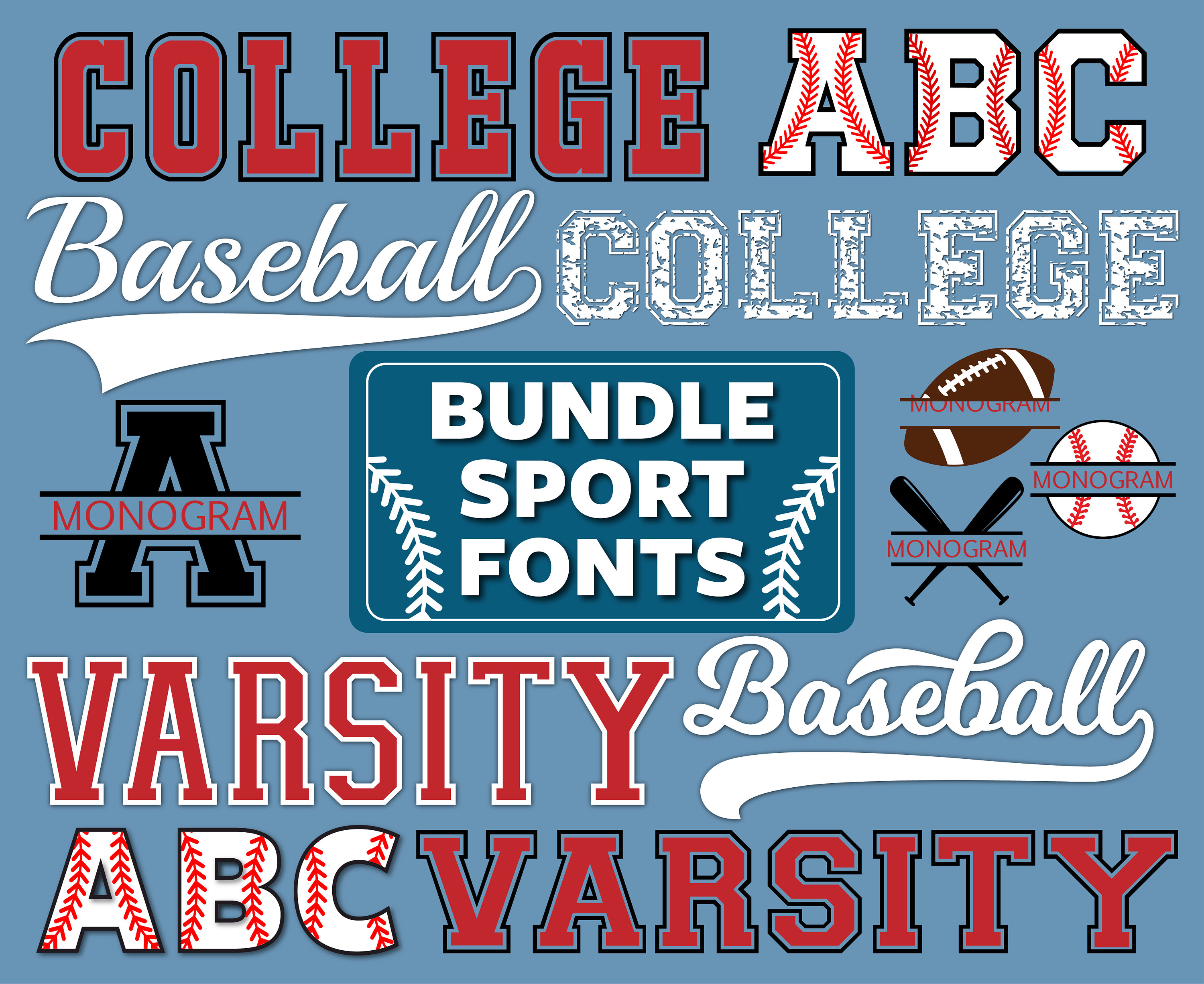 Bundle Fonts Varsity Font Baseball Font Baseball Font With Stitch ...