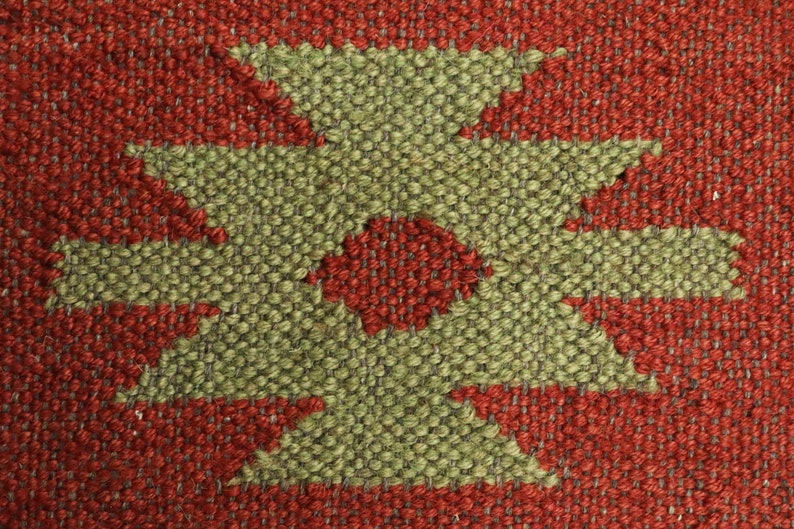 Wool Jute Handwoven Kilim Geometric Red Large Area Rug Flatweave Jute ...