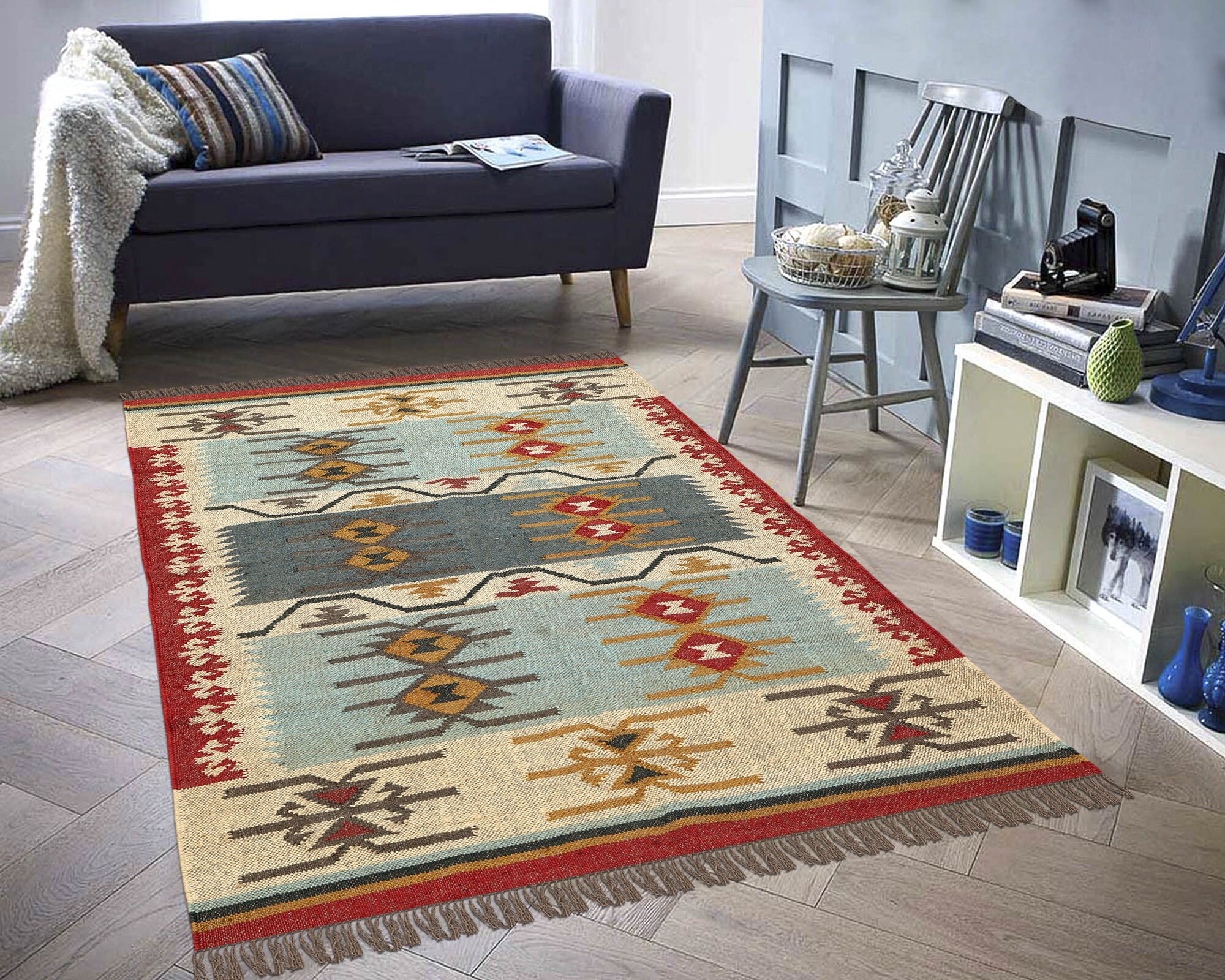 3x5 Feet Handwoven Rug Wool Jute Rug, Kilim Jute Dhurrie, Flatweave Rug ...