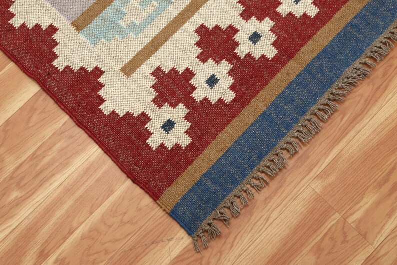 Red Wool Jute Kilim Handwoven Square Area Rug Garden Yoga Rugs Home ...