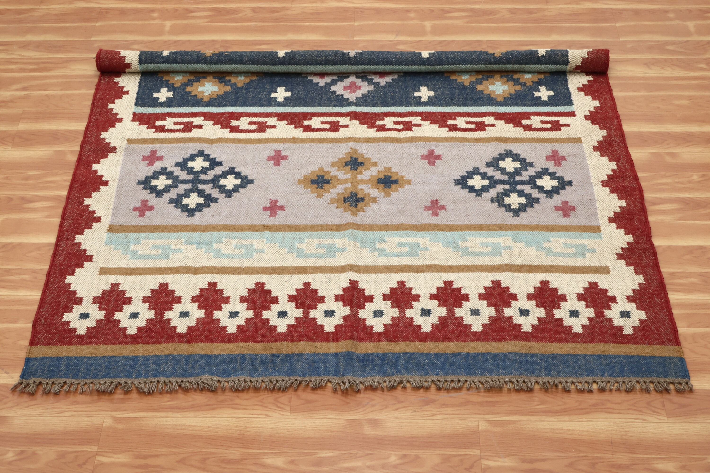 Red Wool Jute Kilim Handwoven Square Area Rug Garden Yoga Rugs Home ...