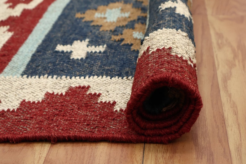 Red Wool Jute Kilim Handwoven Square Area Rug Garden Yoga Rugs Home ...