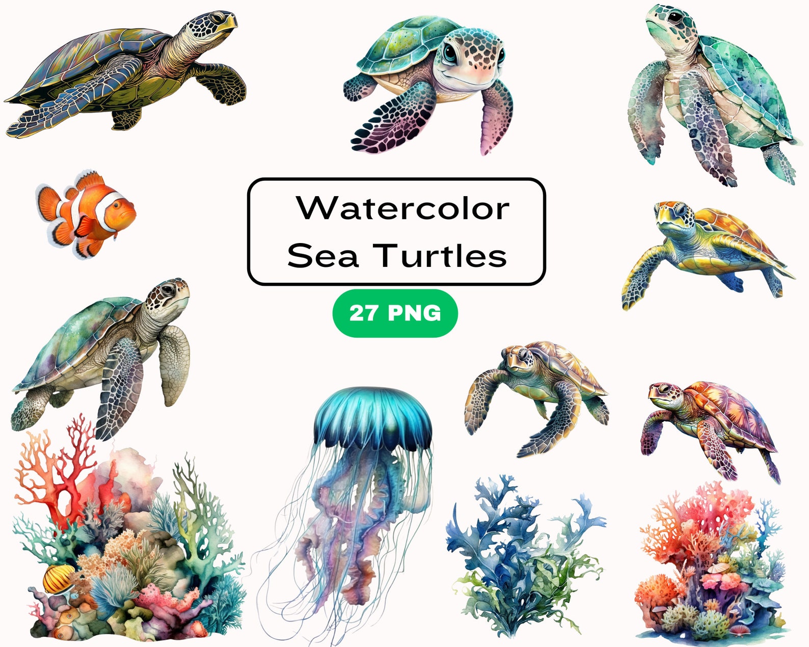 Watercolor Sea Turtle Clipart Instant Download Commercial - Etsy
