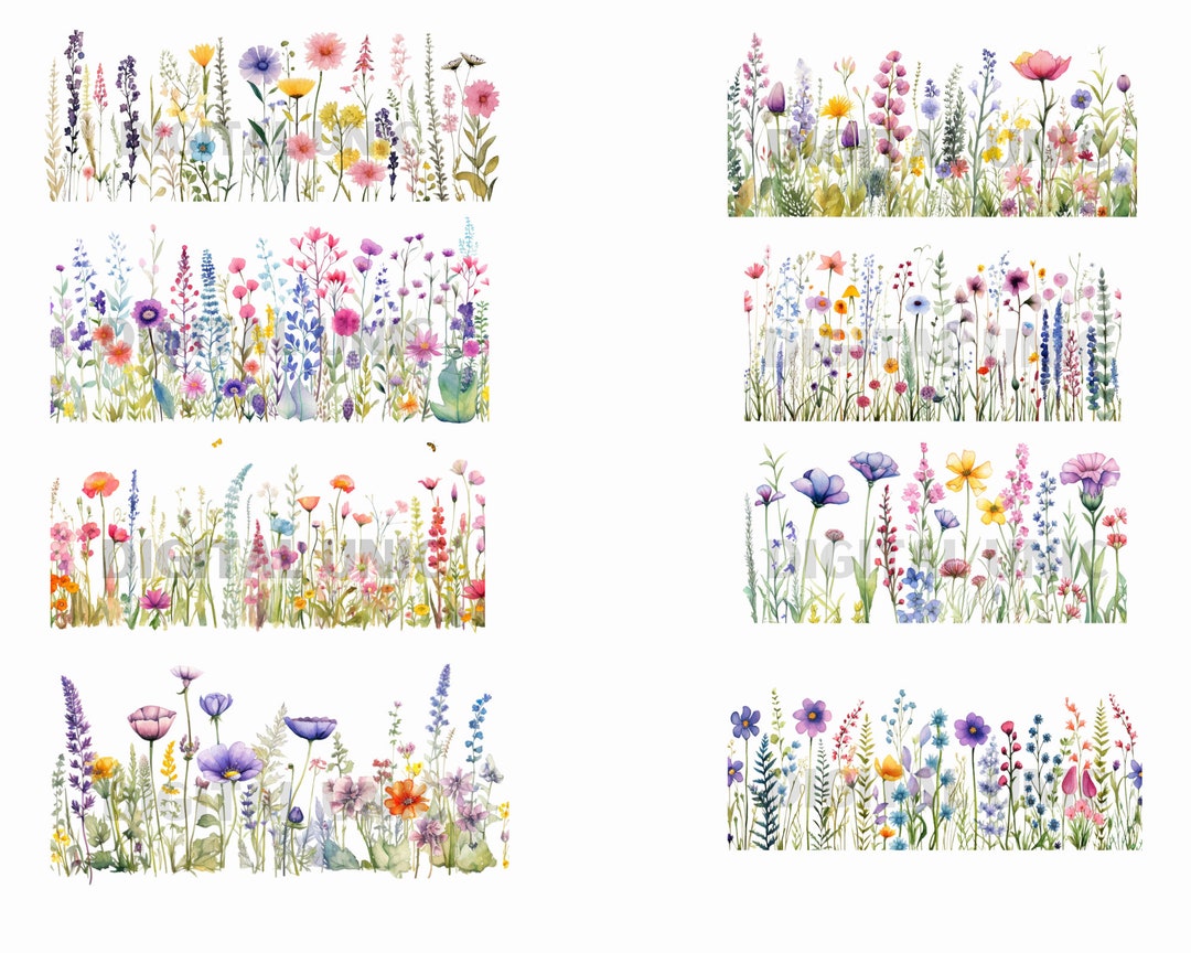 Wildflowers Border Clipart, 15 PNG Wildflower Clip Art, Digital ...