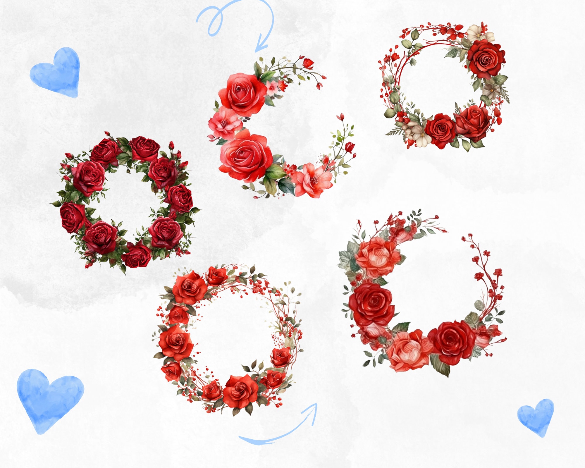 Watercolor Rose Wreath, Red Rose Wreath, Red Roses Clipart, Bouquet ...