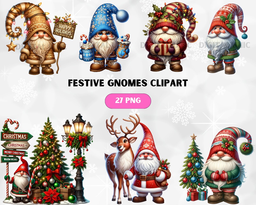 27 Watercolor Festive Gnomes Clipart PNG, Christmas Gnomes Clipart ...