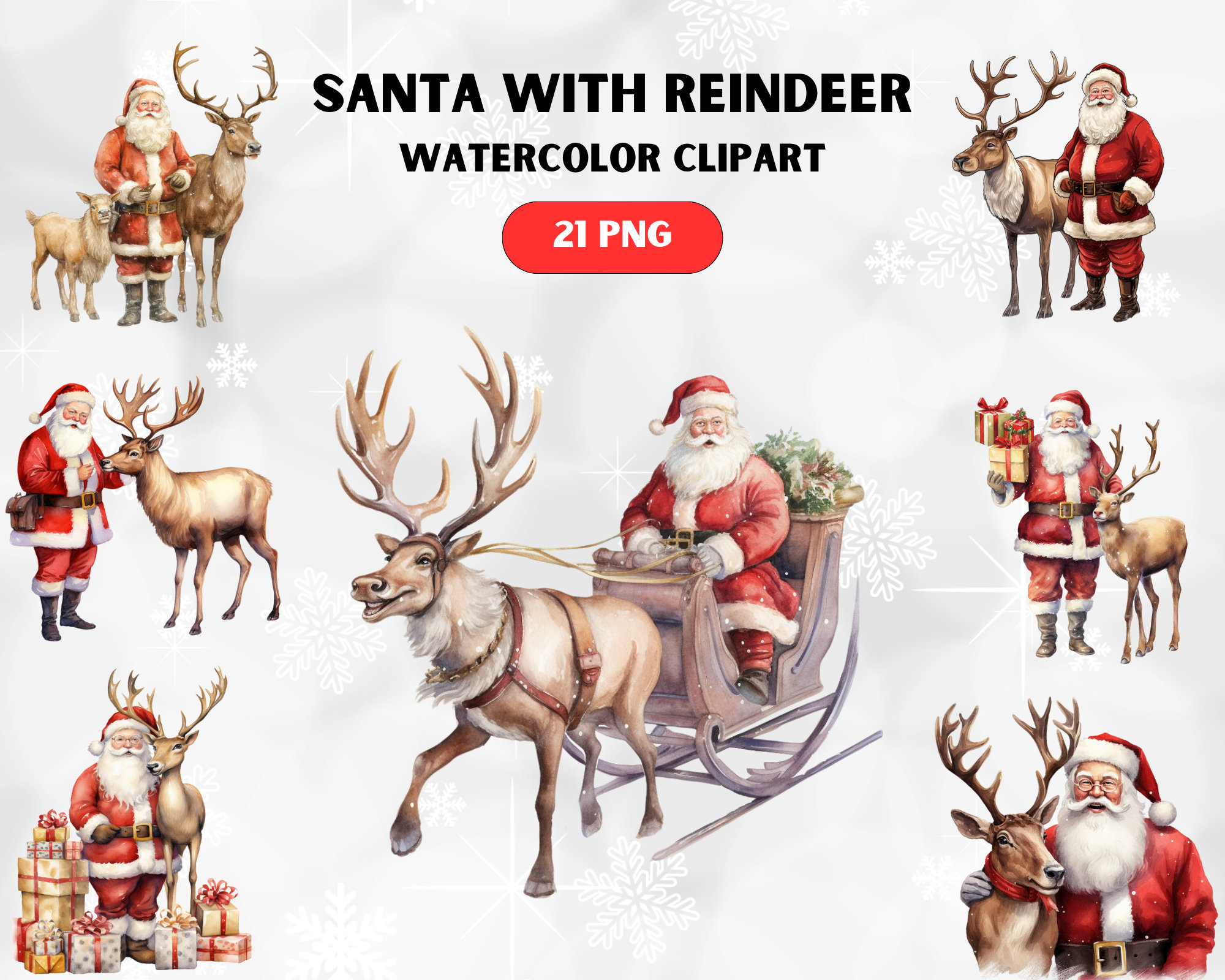 21 Santa With Reindeer Clipart PNG Christmas Clipart - Etsy