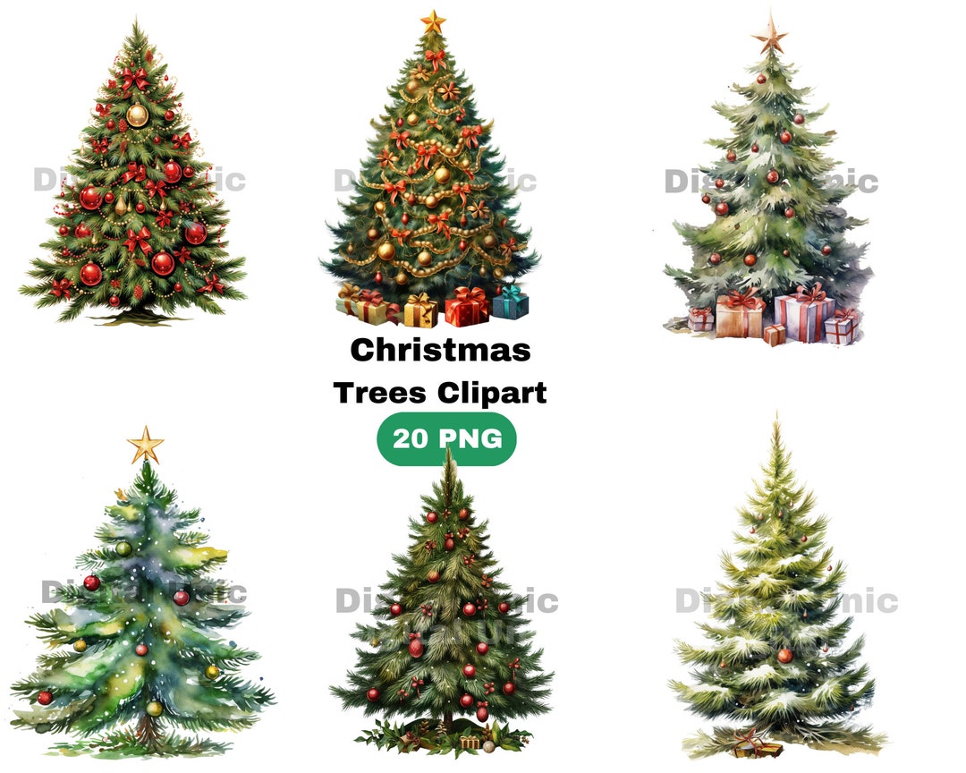 20 Watercolor Christmas Trees Clipart, Instant Download for Commercial ...