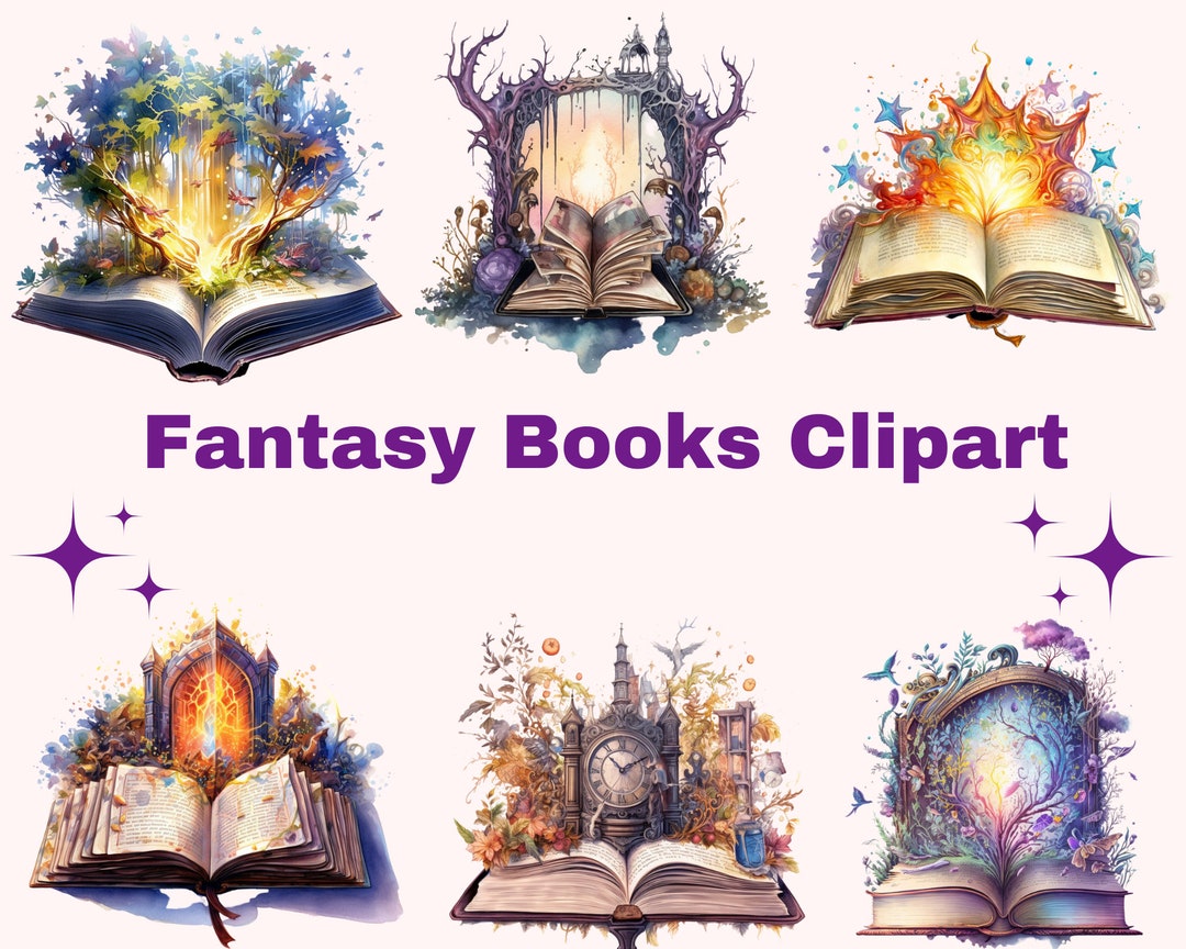 Watercolor Fantasy Books Clipart, Vintage Books Clip Art, Old Books ...