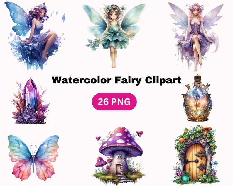 26 PNG Watercolor Fairy Clipart Floral Little Fairies - Etsy UK