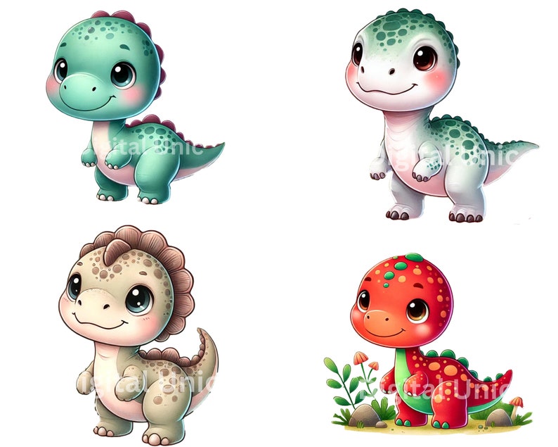 Watercolor Cute Cartoon Dinosaur Clipart, 14 PNG Baby Dinosaur Clipart ...