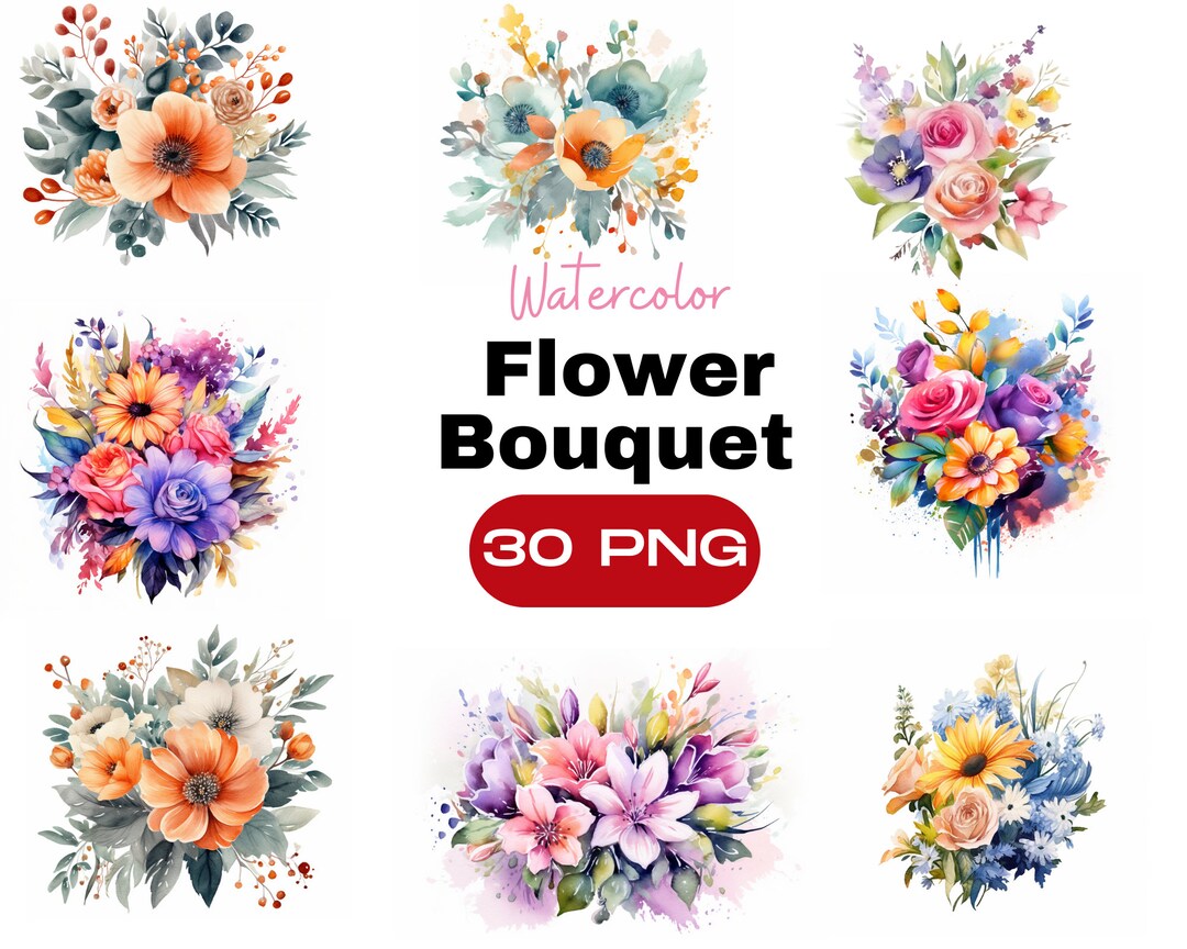 Watercolor Flower Bouquet Clipart, Flowers Bundle Illustrations ...