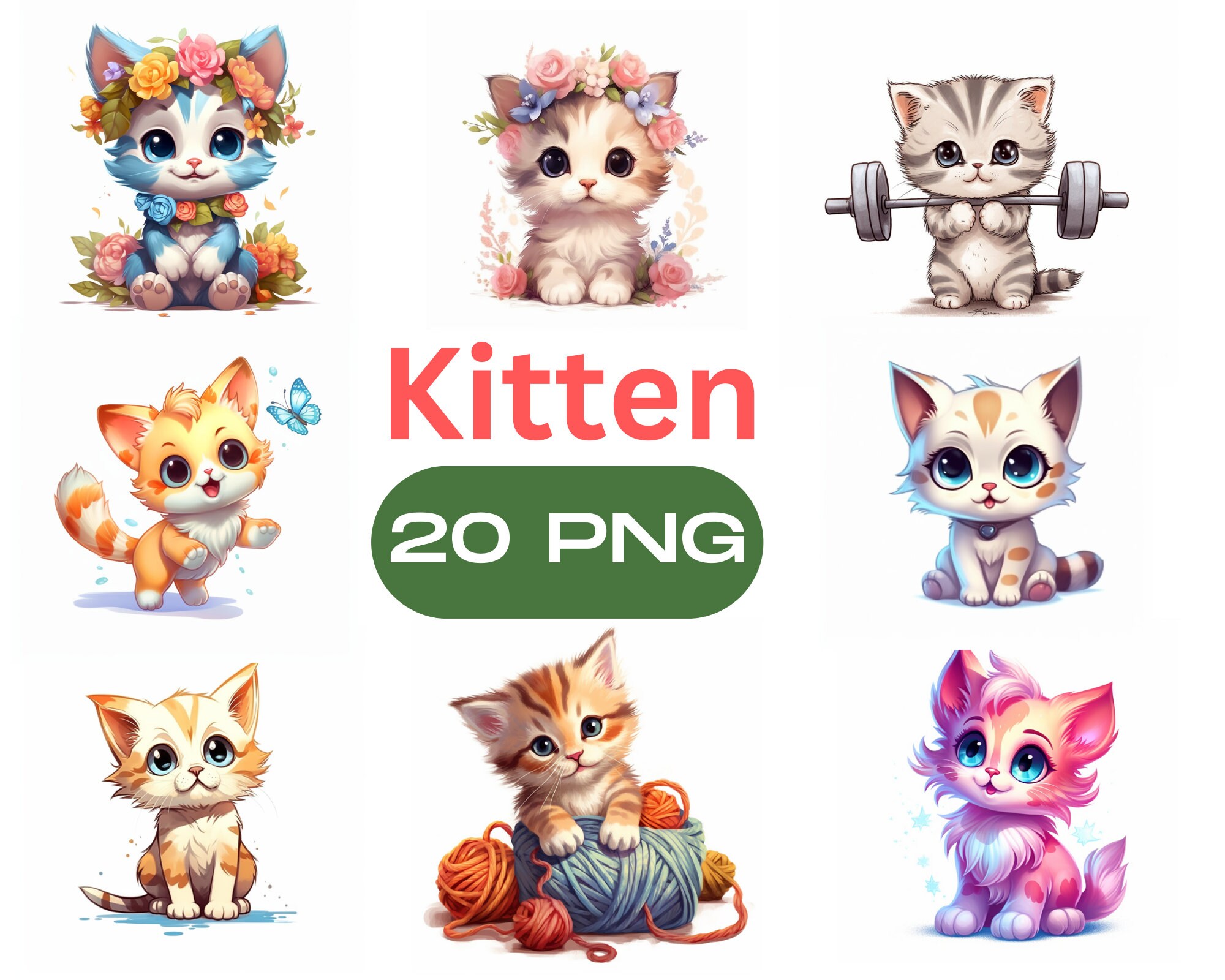 Cute Kitten Clipart, Digital Download, Digital Paper Craft, Wall Art ...