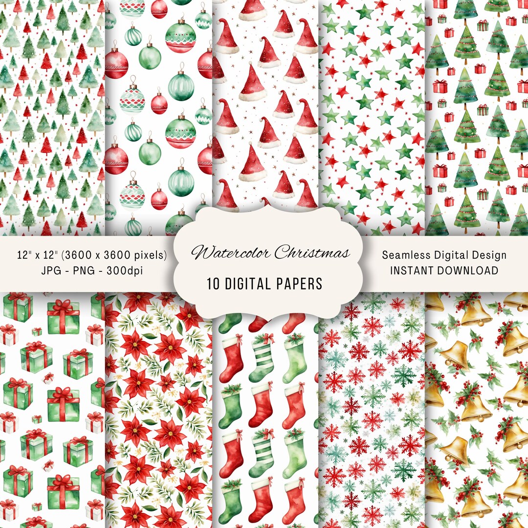 Red and Green Christmas Digital Paper, Printable Seamless Patterns ...