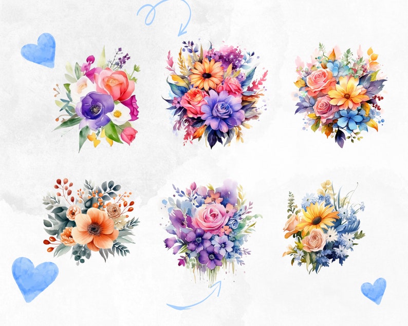 Watercolor Flower Bouquet Clipart, Flowers Bundle Illustrations ...