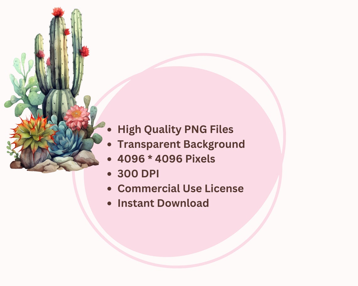 Watercolor Cactus Clipart Desert Cactus PNG Instant - Etsy