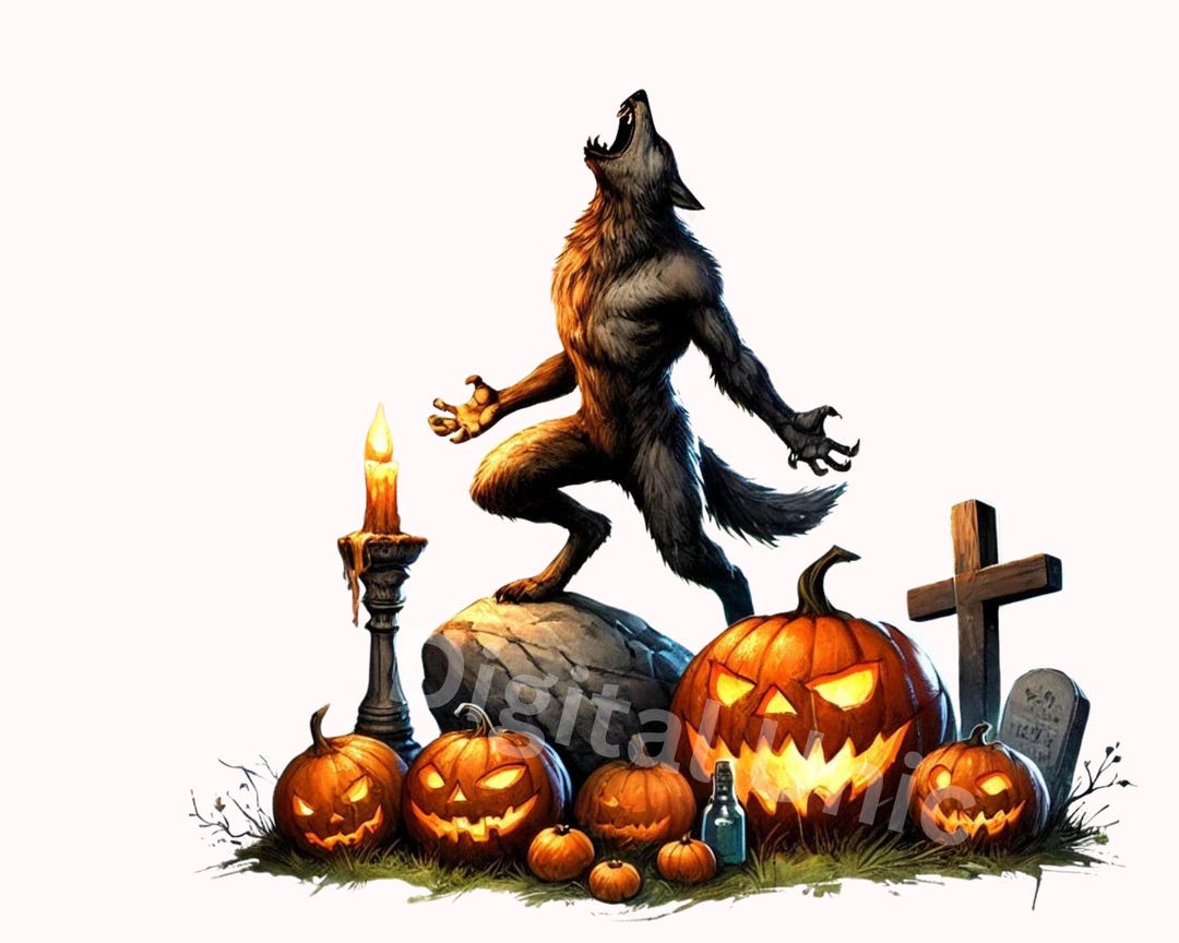 Halloween Wolf Watercolor PNG, Halloween Wolf Gothic Clipart, Spooky ...