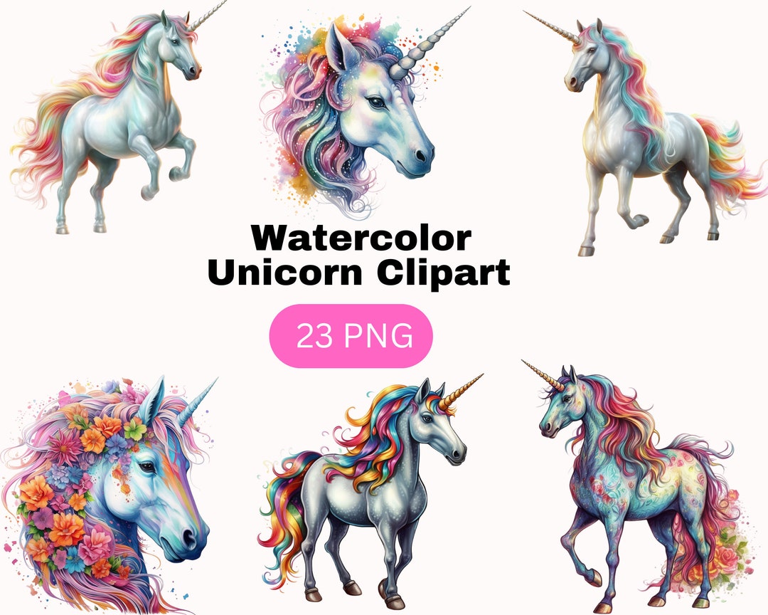 23 Watercolor Unicorn Clipart, Fantasy Clip Art, Magic Unicorn Graphics ...