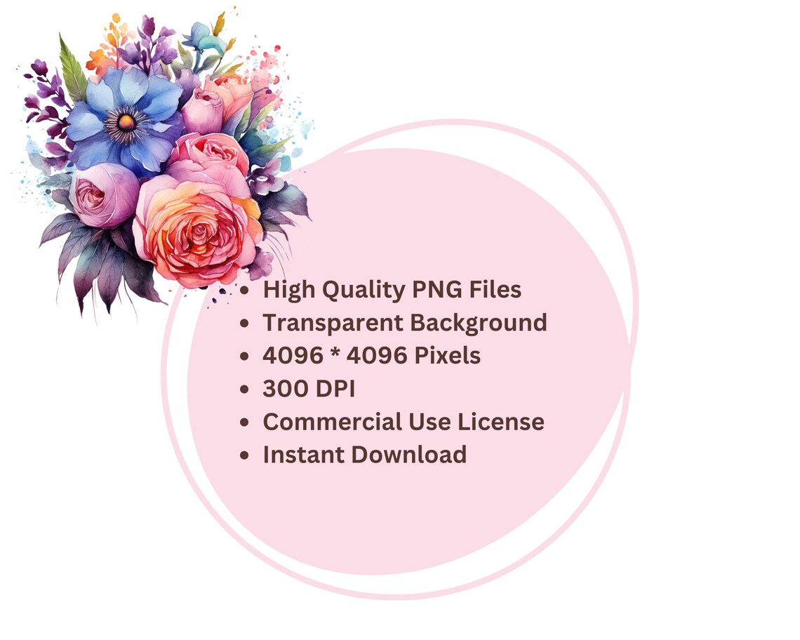 Watercolor Flower Bouquet Clipart, Flowers Bundle Illustrations ...